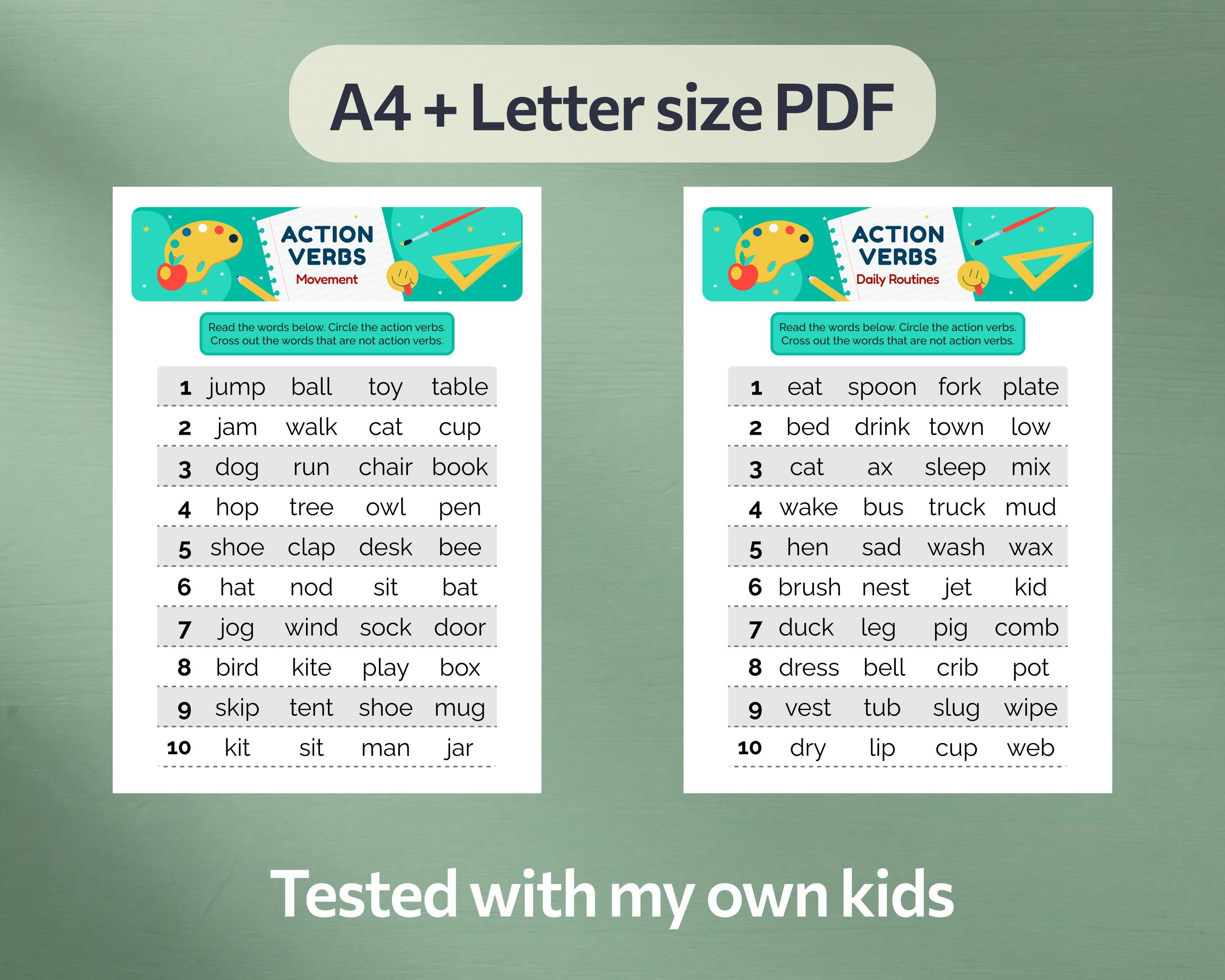 Action Verbs Worksheets: 15 Printable Activity Sets for Kindergarten ...
