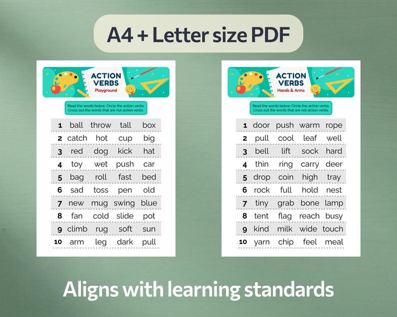 Action Verbs Worksheets: 14 Printable Activity Sets for Kindergarten ...