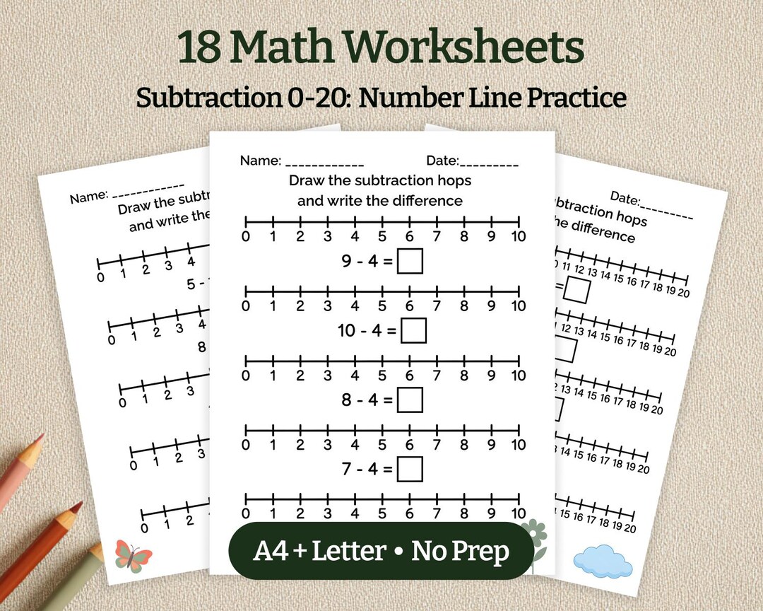 Subtraction Worksheets 0-20: 18 Number Line Practice Activities for ...