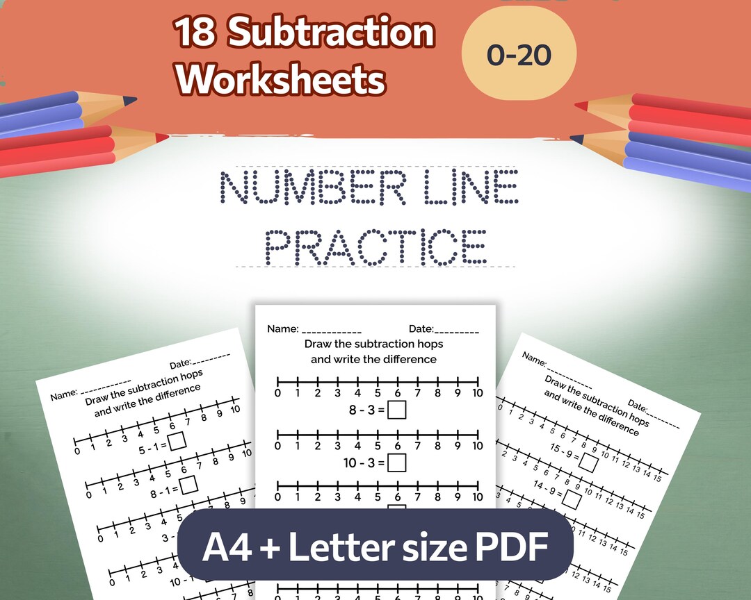 Subtraction Worksheets 0-20: 18 Number Line Practice Activities for ...