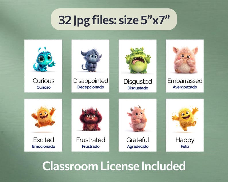 Bilingual Emotions Flashcards English Spanish: 32 Feelings Cards SEL ...