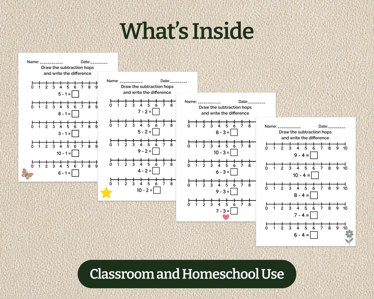 Subtraction Worksheets 0-20: 18 Number Line Practice Activities for ...