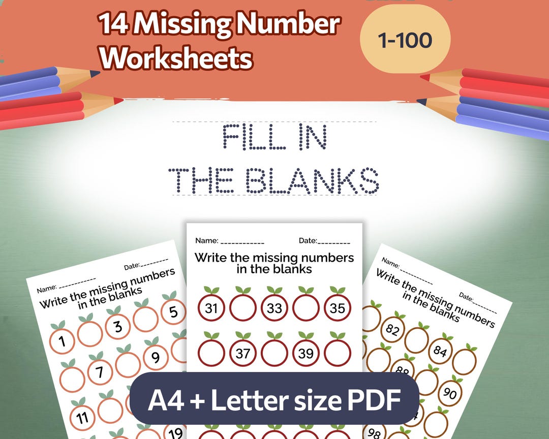 Missing Number Worksheets: Fill in the Blanks, Math Skip Counting 1-100 ...