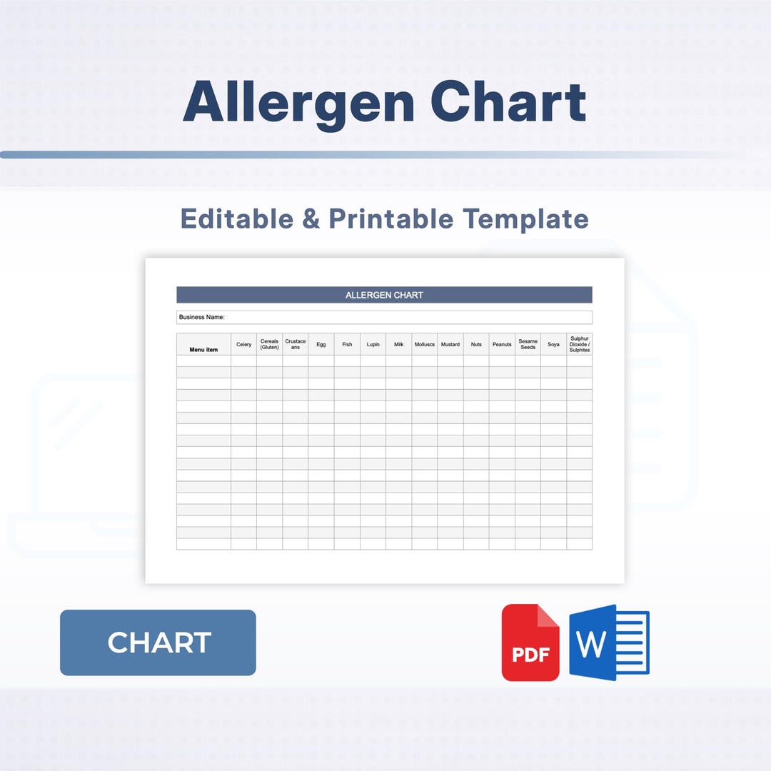 Allergen Chart | Editable Food Safety Record PDF & Word - Etsy