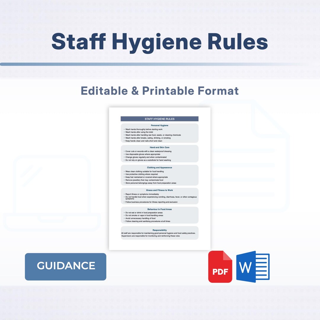Staff Hygiene Rules Sheet | Editable Food Safety Record PDF & Word - Etsy
