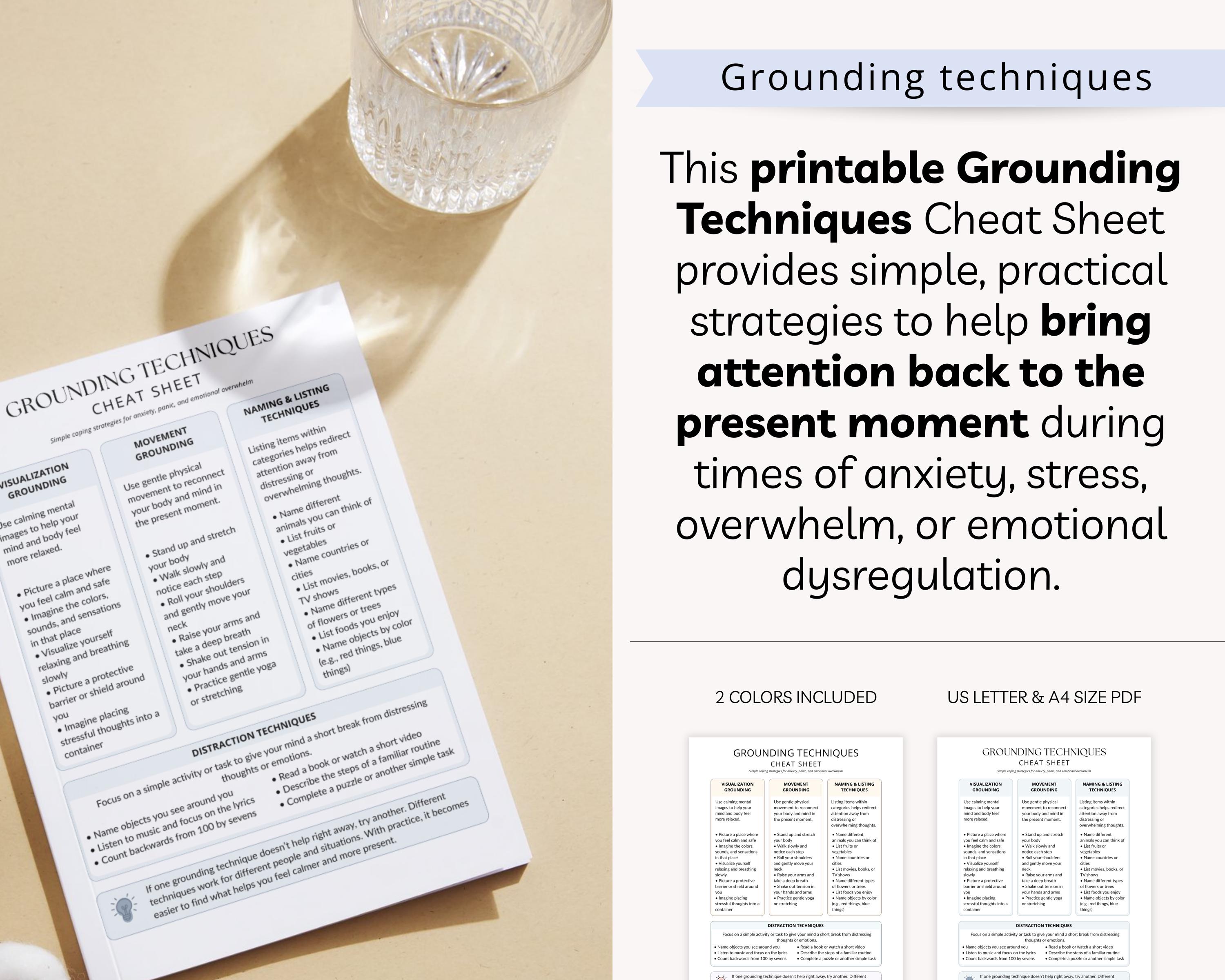 Grounding Techniques Cheat Sheet, Anxiety and Stress Coping, Coping ...