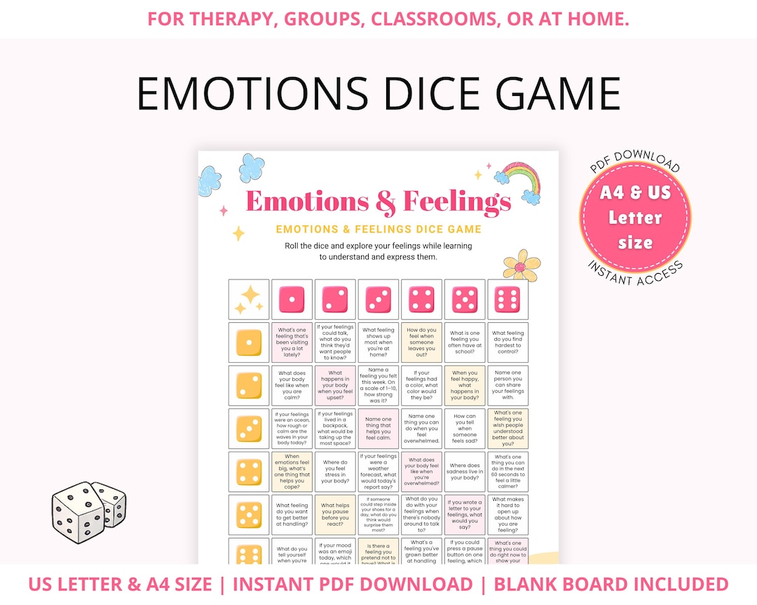 Emotions & Feelings Dice Game for Kids, SEL Activity (digital Download ...
