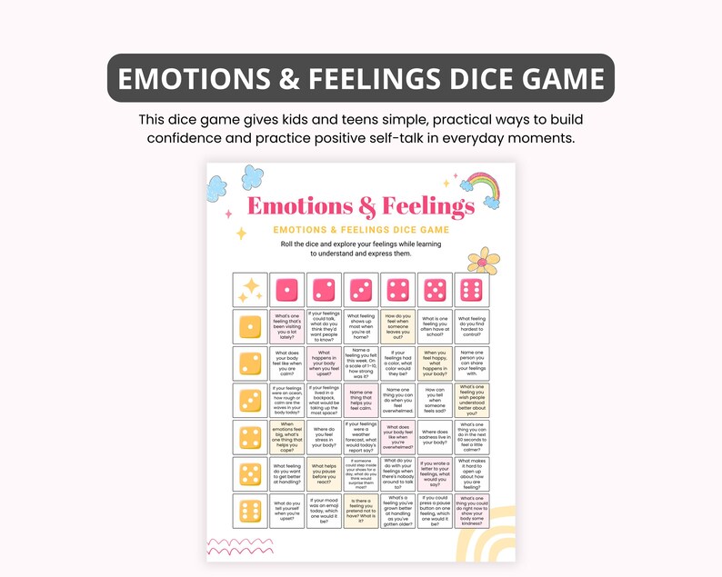 Emotions & Feelings Dice Game for Kids, SEL Activity (digital Download ...