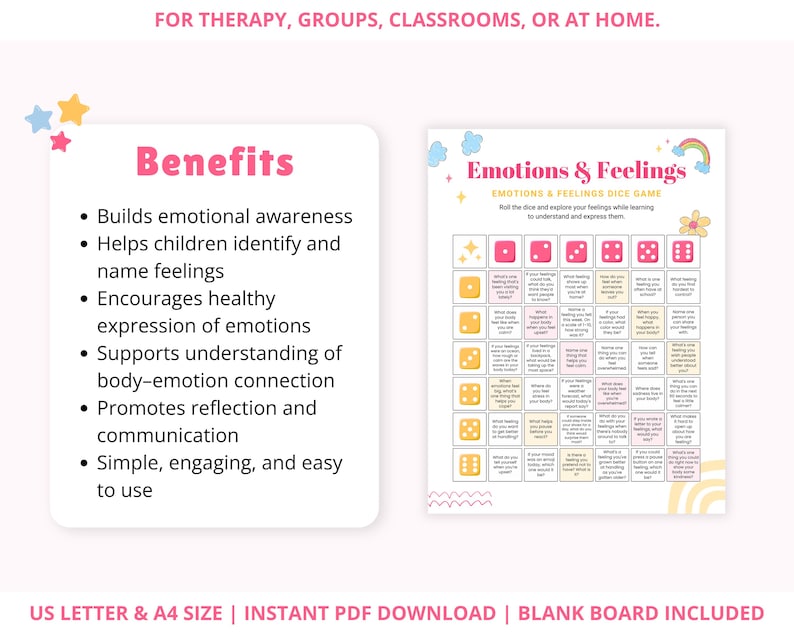 Emotions & Feelings Dice Game for Kids, SEL Activity (digital Download ...