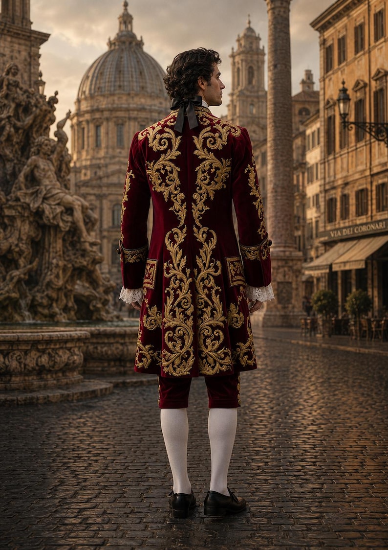 Black Gold Velvet Tailcoat Suit, Baroque Rococo Prince Costume ...