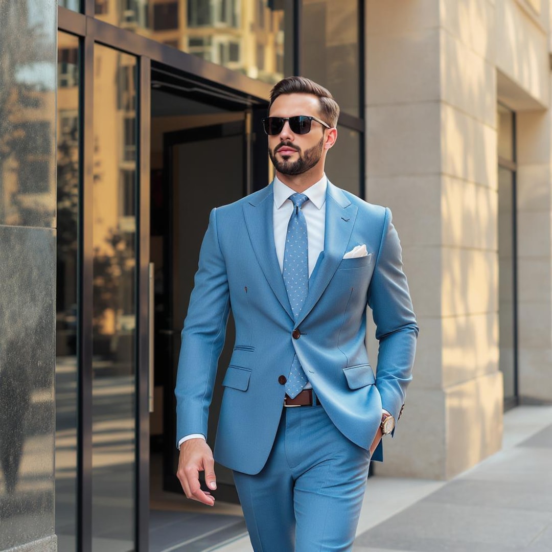 Men's Light Blue Slim Fit Suit – Wedding, Party, & Business Tuxedo - Etsy