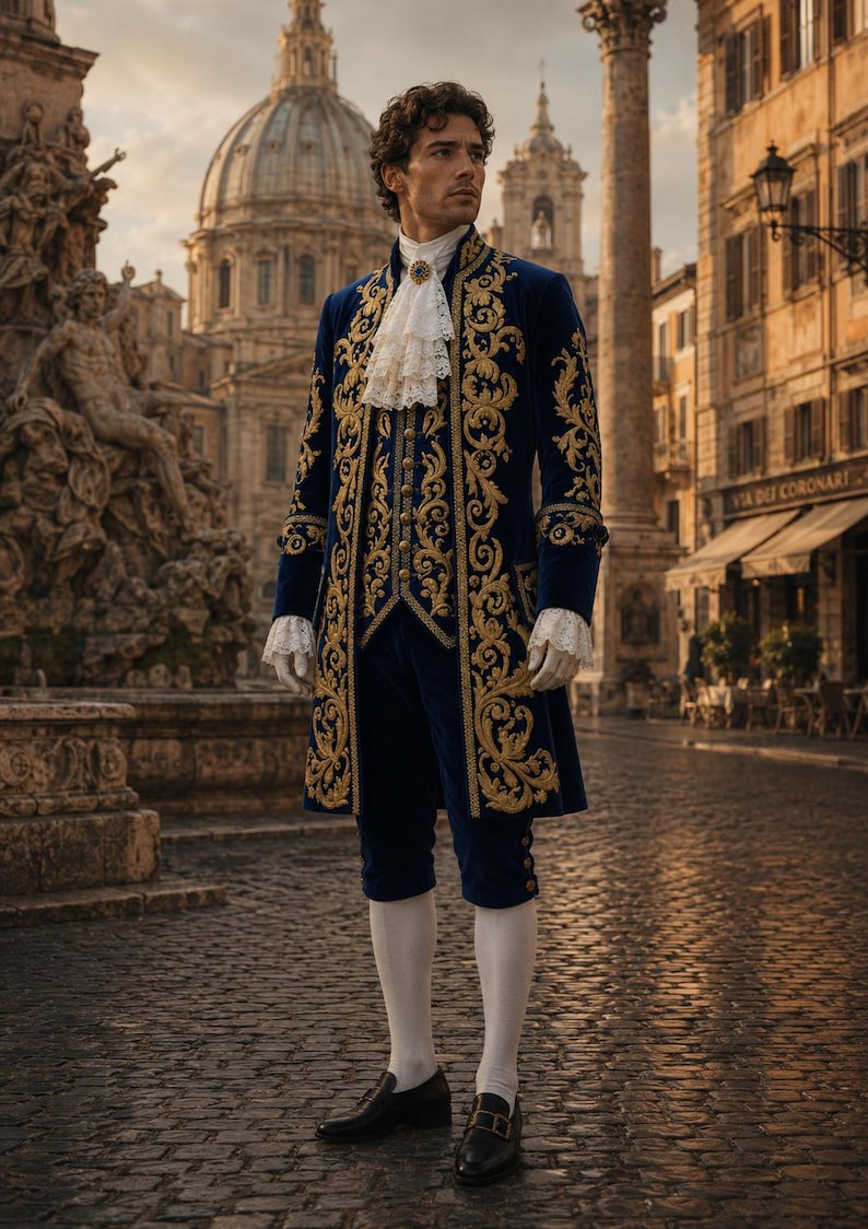 Black Gold Velvet Tailcoat Suit, Baroque Rococo Prince Costume ...