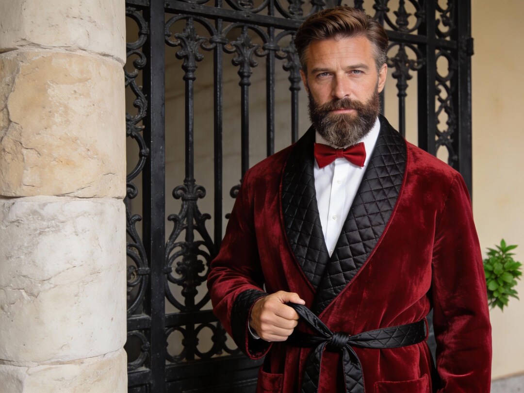 High Class Men’s Long Velvet Robe With Quilted Satin Lapels | Luxury ...