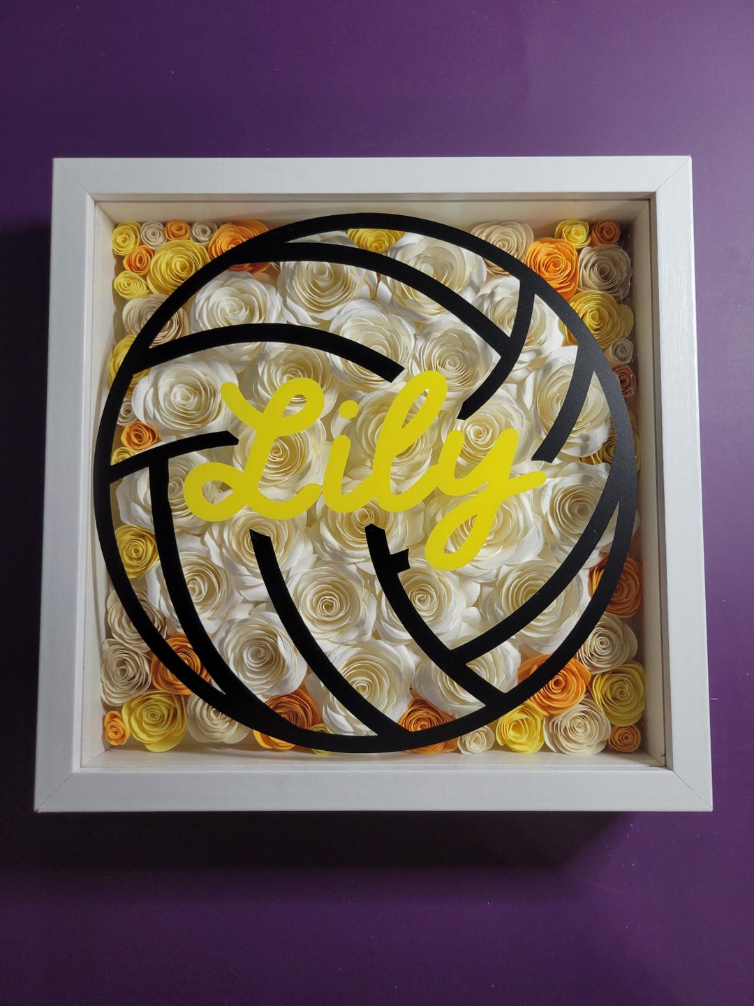 Personalized Volleyball Flower Shadow Box- Custom Paper Flower Shadow ...