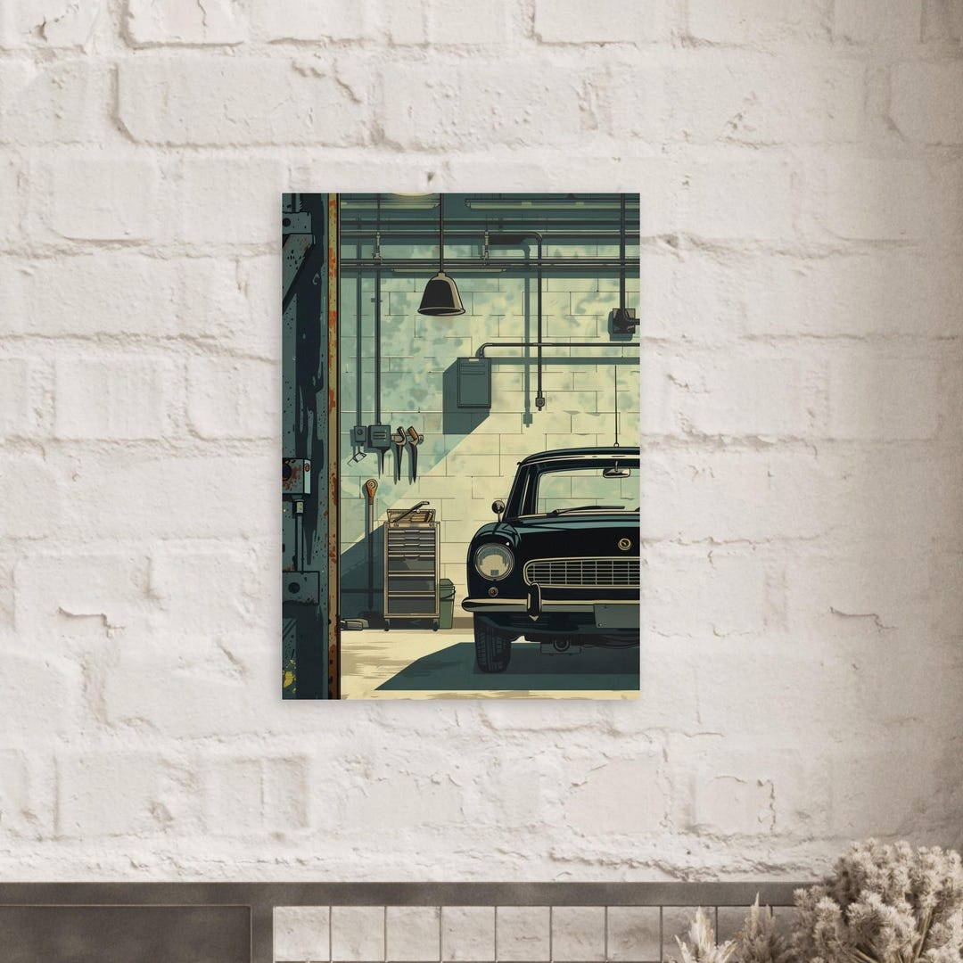 Vintage Car Garage Wall Art - Retro Automobile Workshop Poster ...
