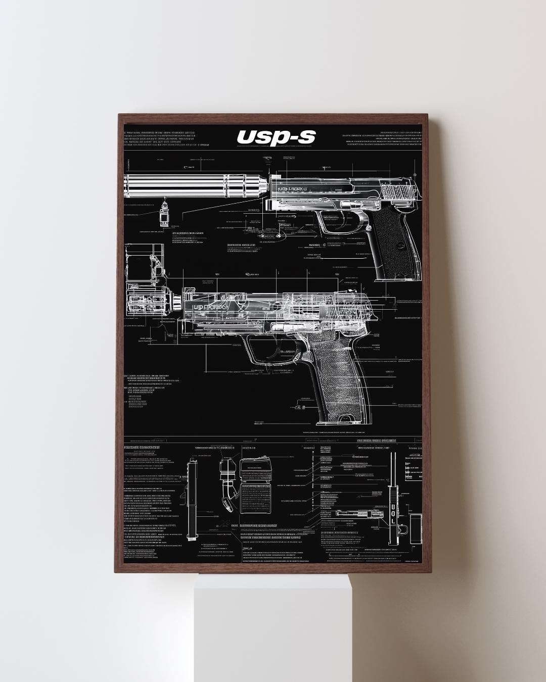 CS2 Usp-s Blueprint Poster - Counter-strike Inspired Wall Art, Gaming ...