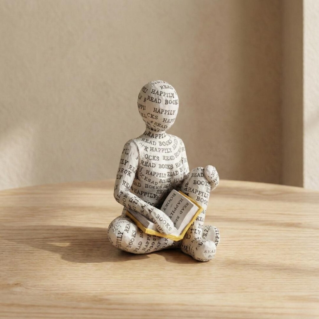 Abstract Sitting Reader Sculpture – Modern Resin Book Lover Statue for ...