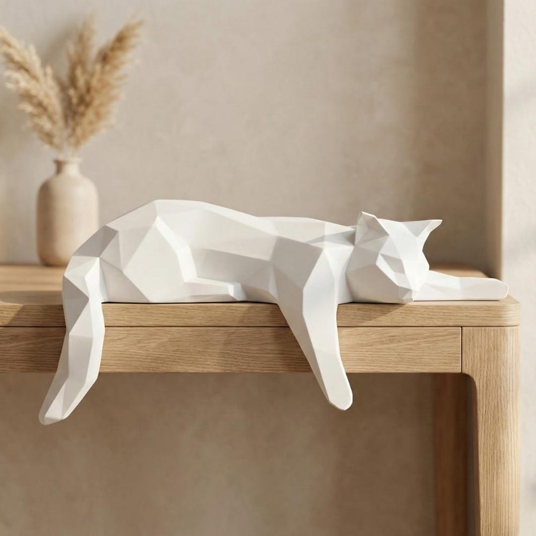 Geometric Cat Statue – Modern Resin Cat Sculpture for Minimalist Home ...