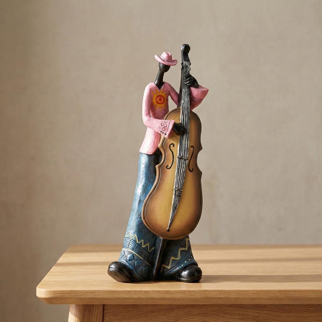 Abstract Double Bass Player Sculpture – Modern Resin Musician Statue ...