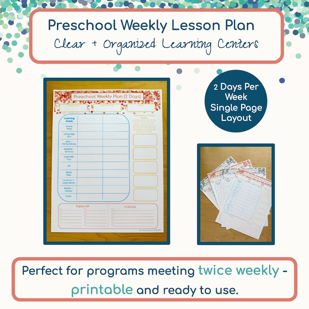 Preschool Weekly Lesson Plan – 2 Days per Week Printable – Single-page ...