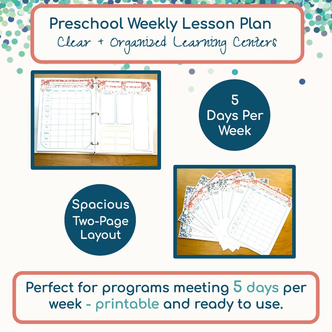 Preschool Weekly Lesson Plan – 5 Days per Week Printable – Two-page ...