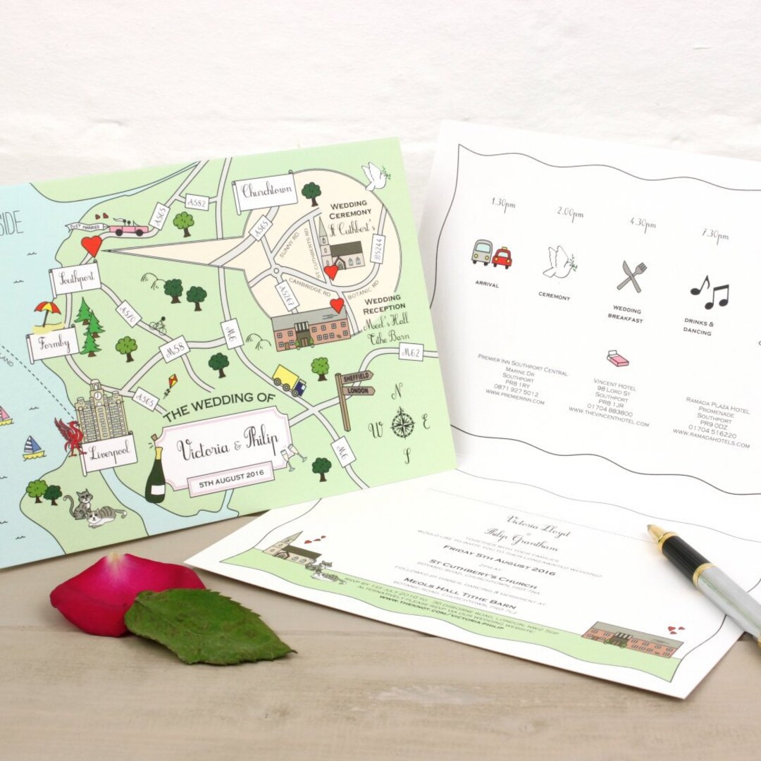 Custom Map Folded Card Wedding Invitations | Unique Invitation | Travel ...