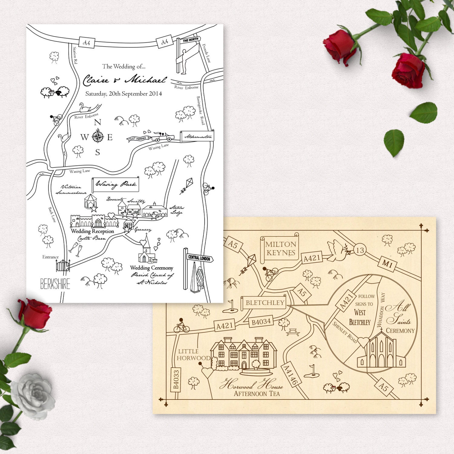Mapa personalizado imprimible Invitación de boda, Guardar la fecha o ...