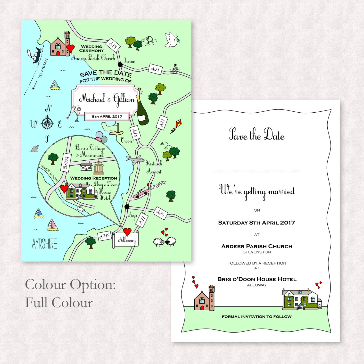 Custom Map Wedding Invitation or Info Card Full Colour - Etsy UK