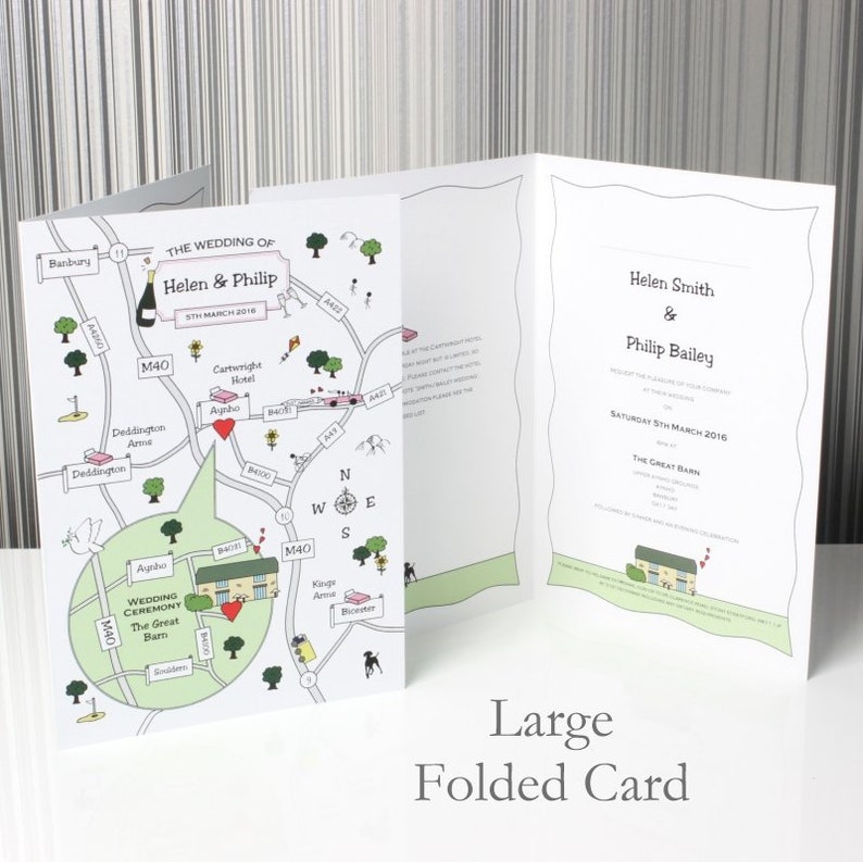 Custom Map Folded Card Wedding Invitations Unique Invitation Travel ...