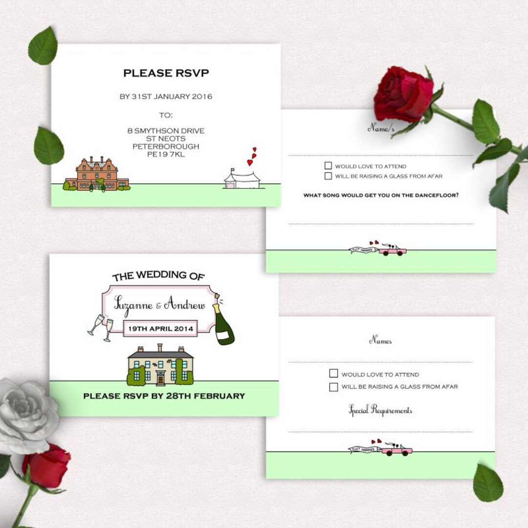 RSVP Cards - Matching Cute Map - Custom Venue Drawing - Etsy