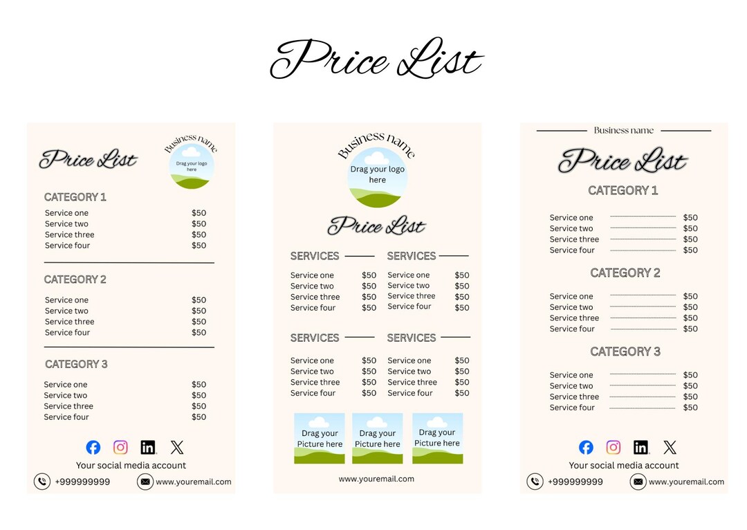 Price List & Invoice Template for General Small Business | Minimalist ...