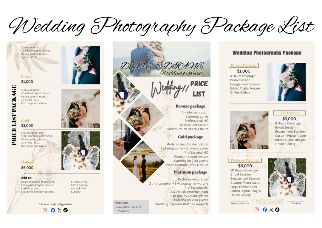 Wedding Photography Package Price List Template | Minimalist Boho ...