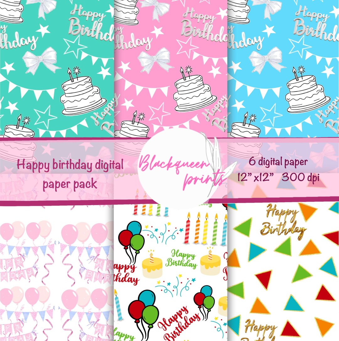 Happy Birthday Seamless Digital Paper Pack, Scrapbook Seamless Papers ...