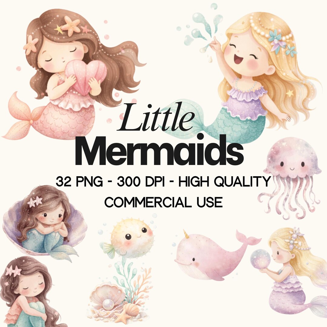 Watercolor Mermaid Clipart Bundle – Underwater Castle and Fantasy ...