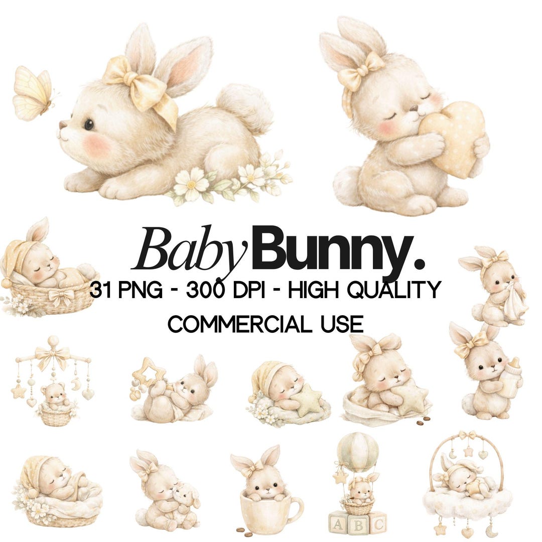 Nursery Bunny Clipart Set, Spring Baby Animal PNG (31 Files) - Etsy