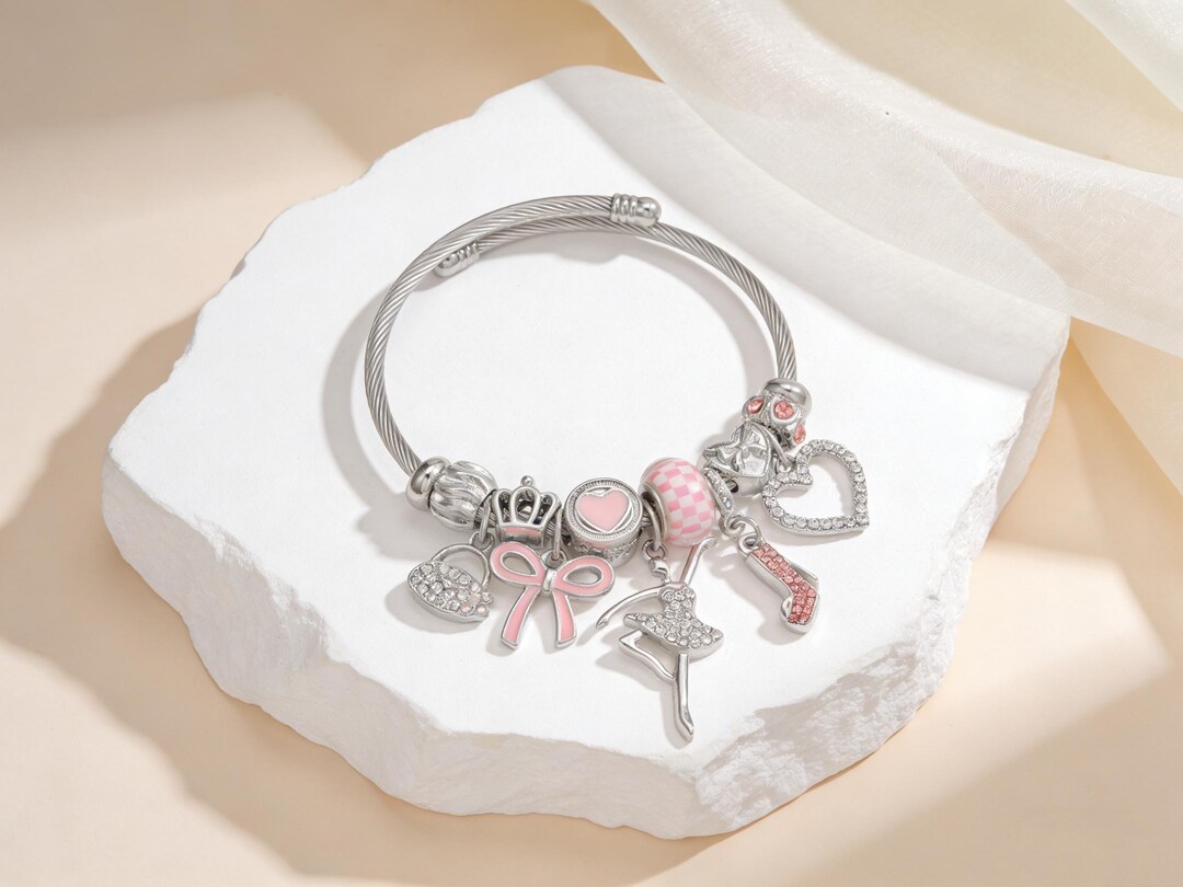 Pandora Style Princess Ballet Charm Bracelet, Pink High Heel & Bow DIY ...