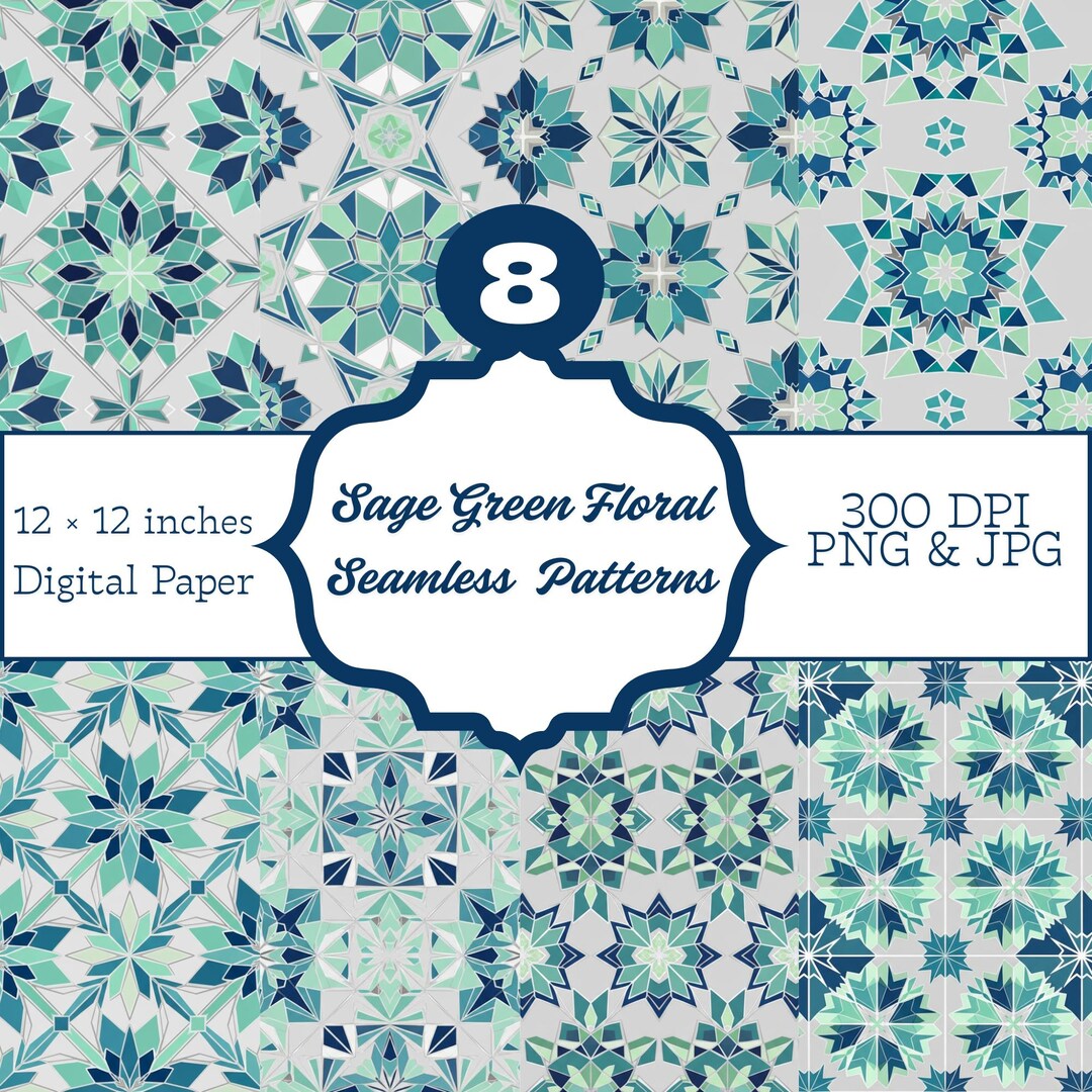 Sage Green Digital Paper | Seamless Geometric Pattern | Moroccan Tile ...