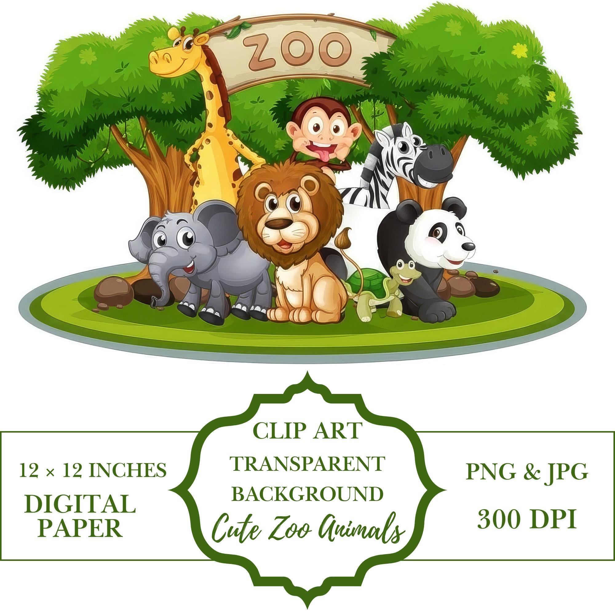 Cute Zoo Animals Clipart PNG, JPG | Safari Zoo Animal Clip Art | Kawaii ...