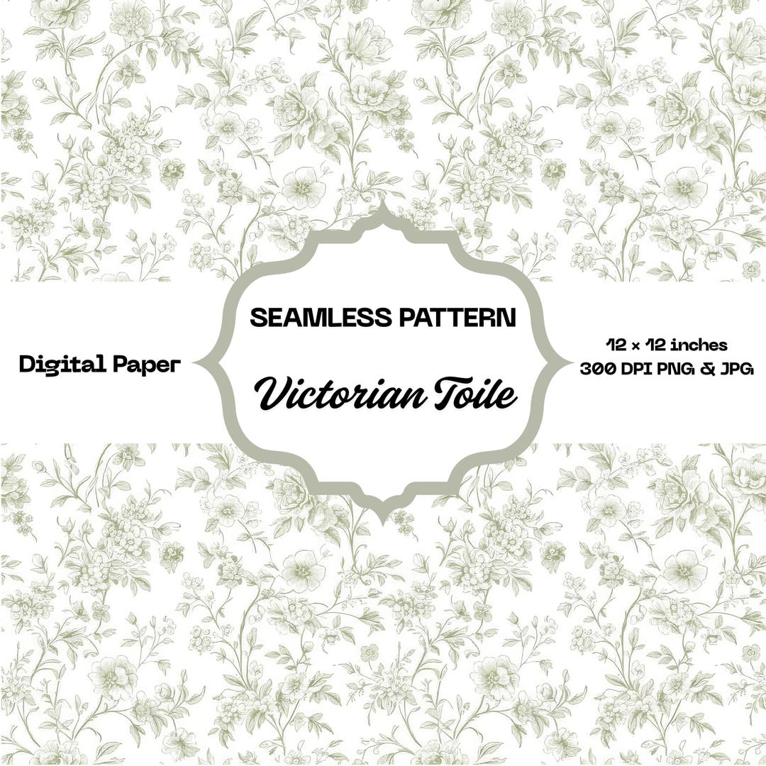 Green Victorian Toile Pattern | Seamless Floral Wallpaper (digital ...