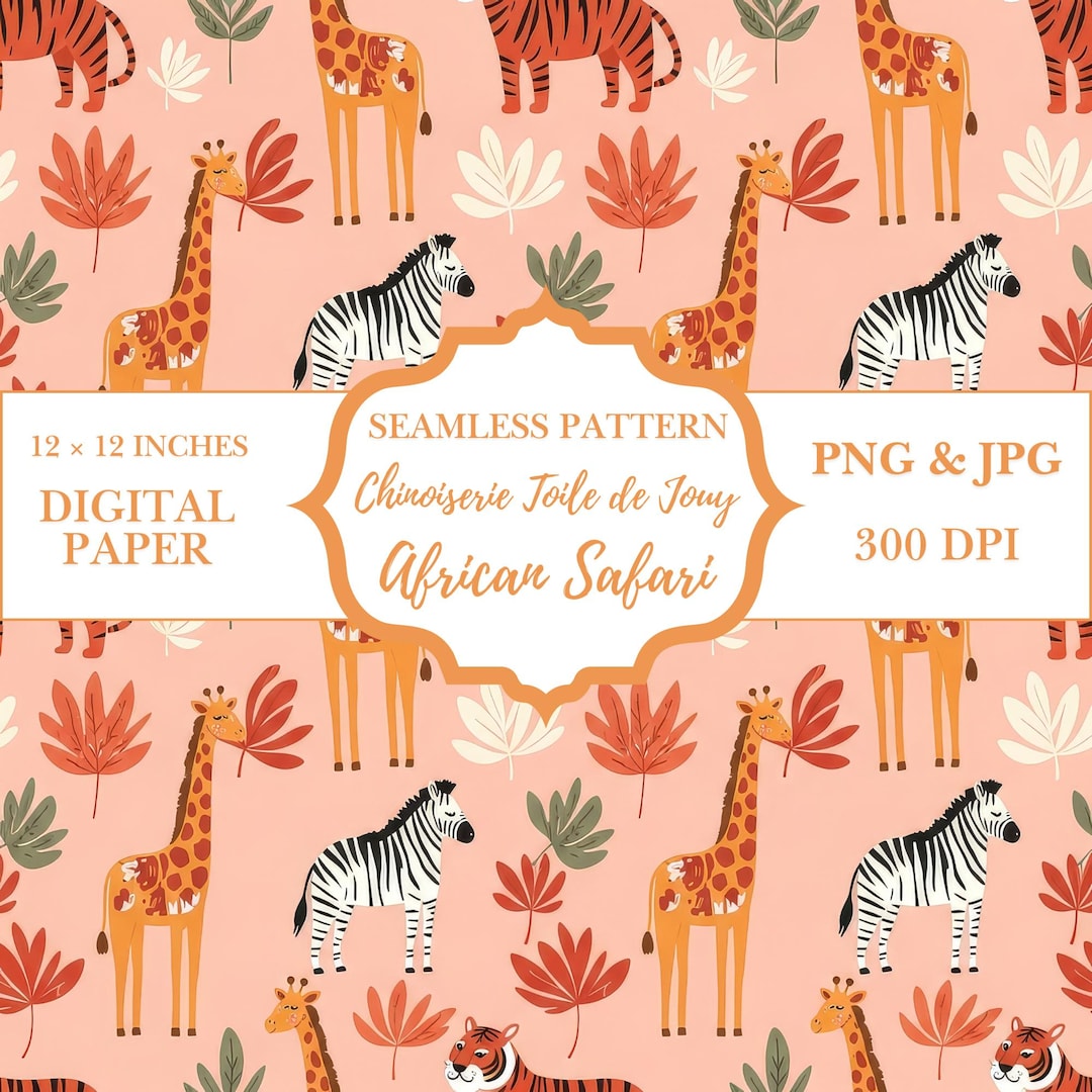 African Safari Seamless Pattern | Safari Animals Digital Paper ...