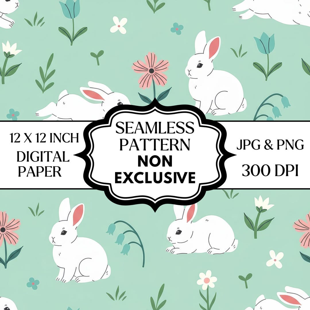 Seamless Bunny Pattern Digital Paper 12x12 | Easter Rabbit Floral ...