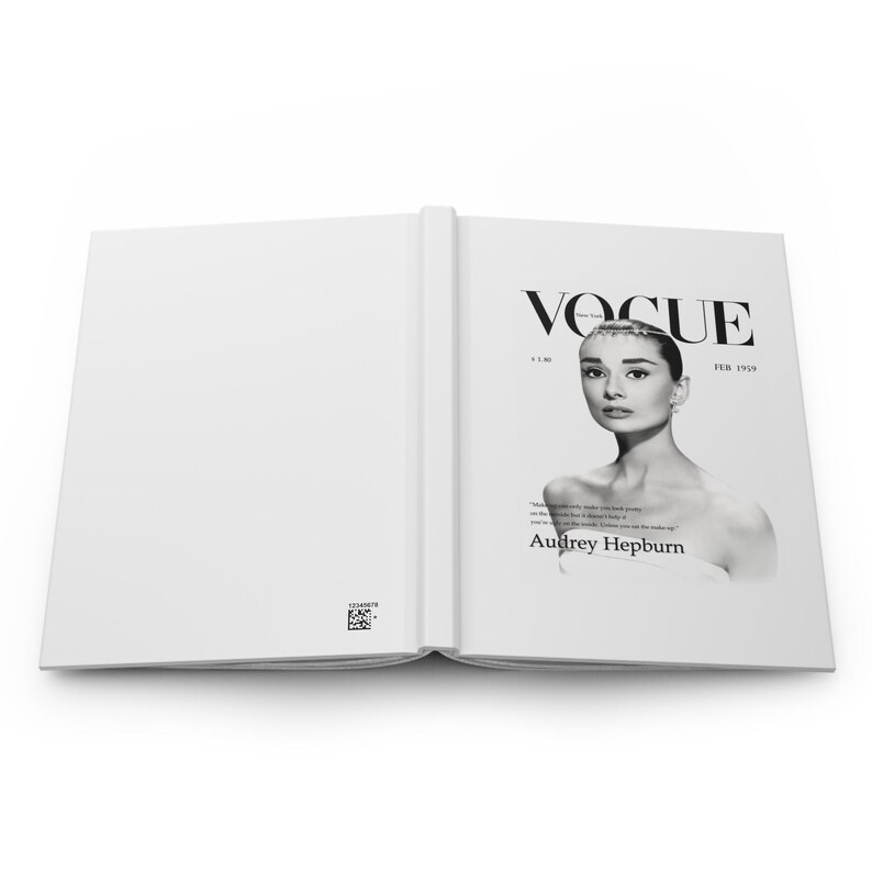 Audrey Hepburn Vogue Illustration Hardcover Journal | Fashion Notebook ...