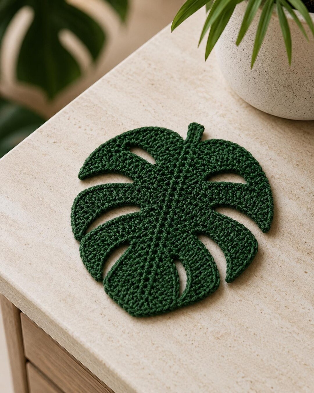 Monstera Leaf Coaster Crochet Pattern PDF, Tropical Plant Mug Rug ...