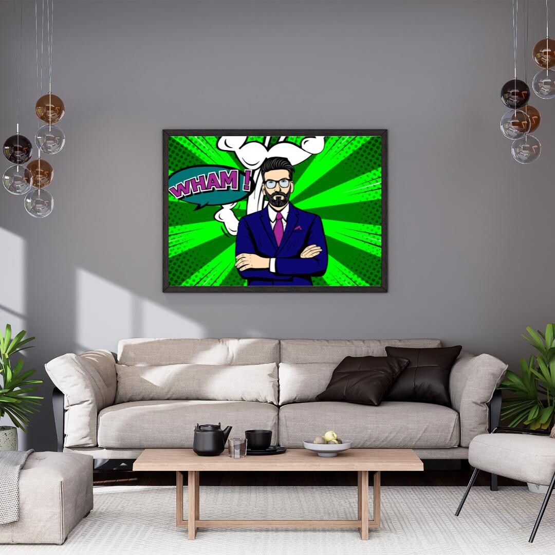 Wham Comic Man Pop Art Print – Bold Retro Office Decor (digital ...