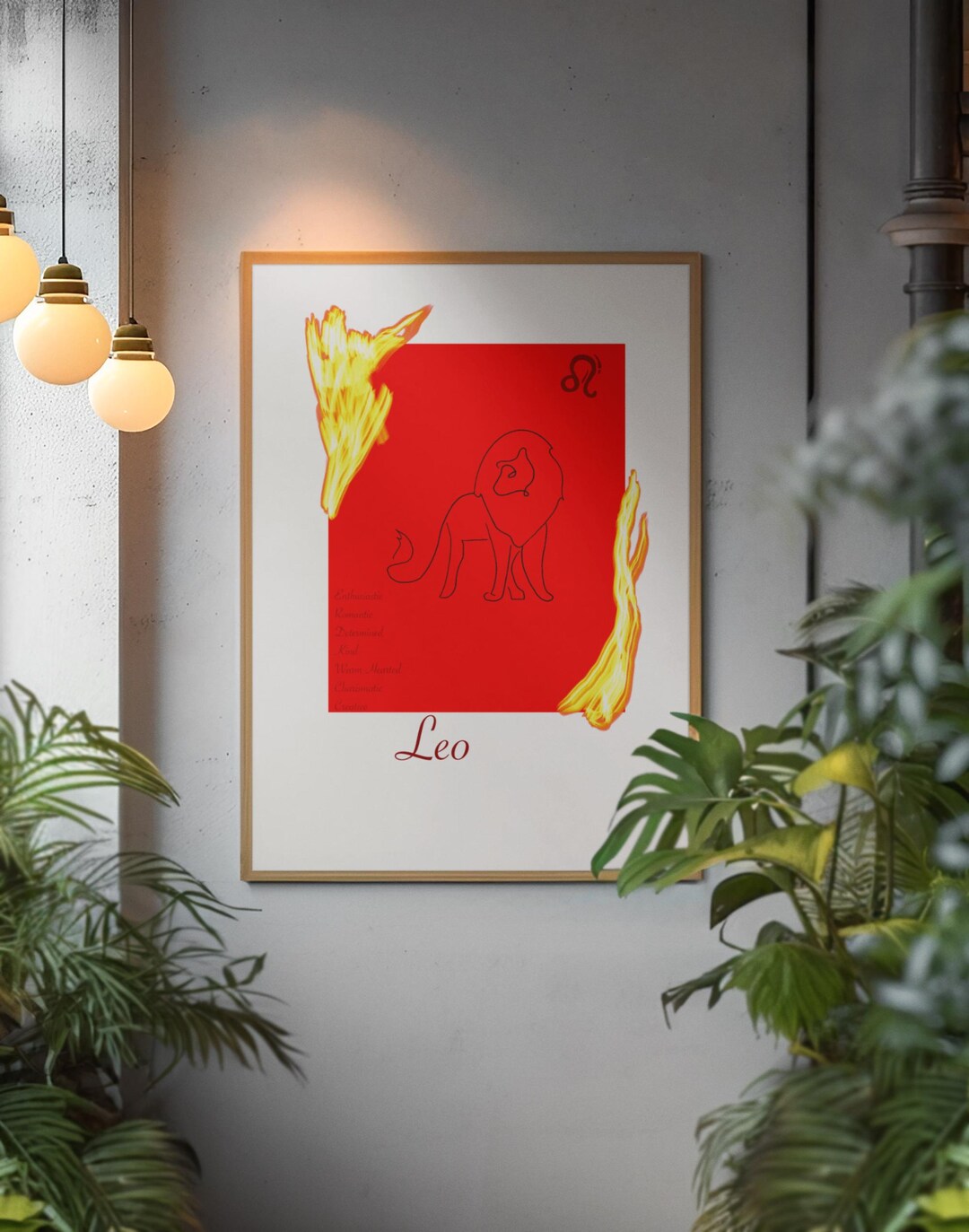 Leo Zodiac Lion Line Art Print, July August Birthday Gift (digital ...