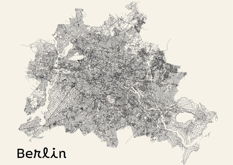 Berlin City Map Art Printable, Minimalist Black Line Art (digital ...