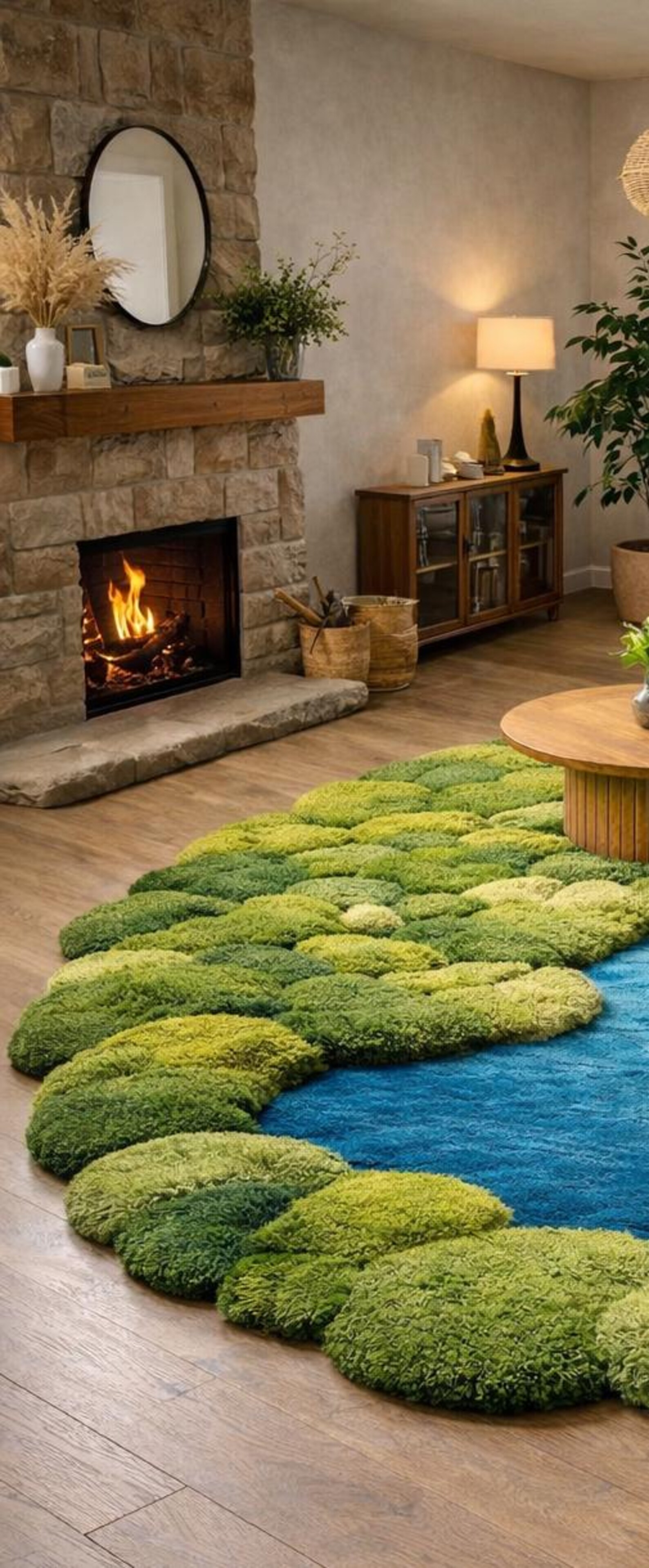 Handmade Moss River Tufted Rug, Nature Landscape Carpet, Botanical ...