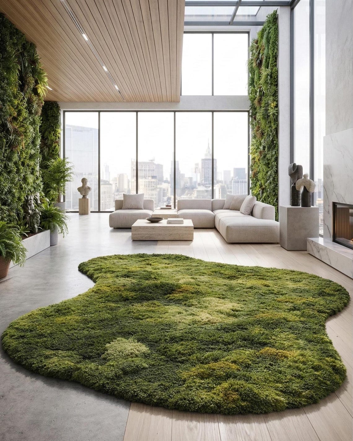 Organic Moss Rug: Irregular Shape Wool, Nature Inspired Forest Style ...