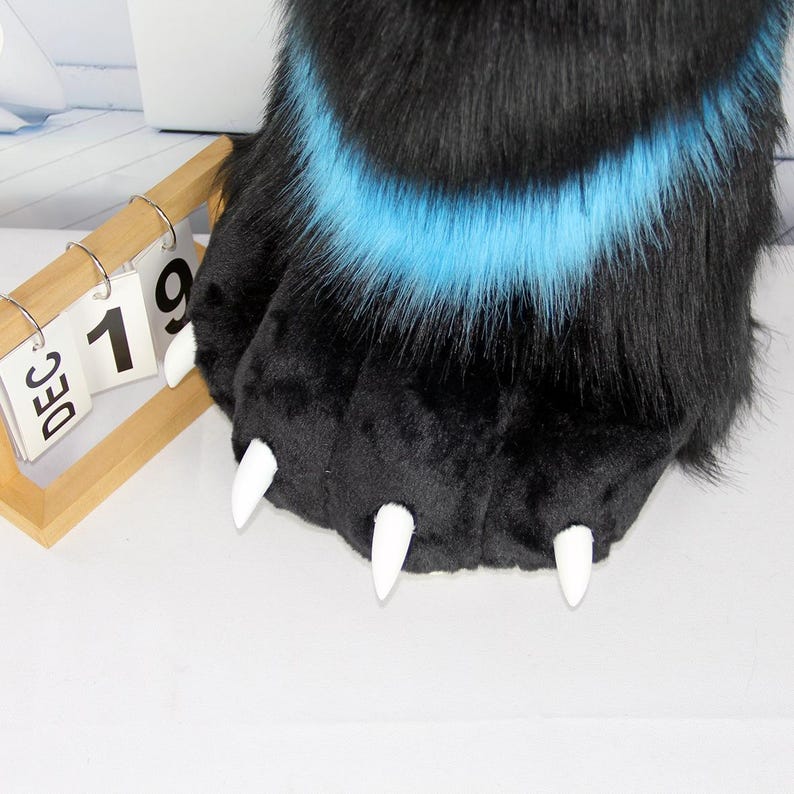 Handmade Fursuit Foot Paws, Black Feral Claws, Blue Accents - Etsy
