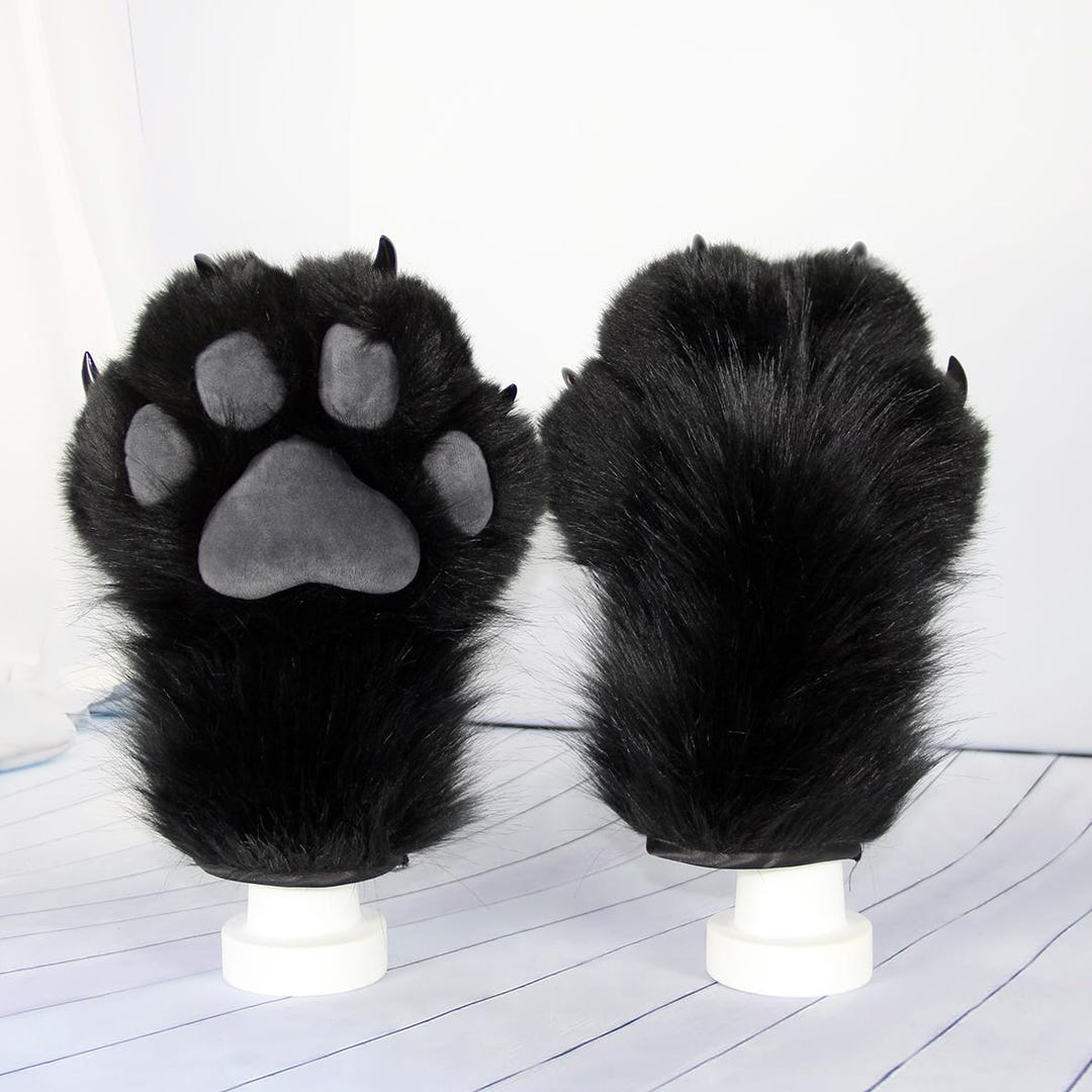 Furry Handpaws: All Black Soft Plus Fursuit 4-finger Gloves, Custom ...